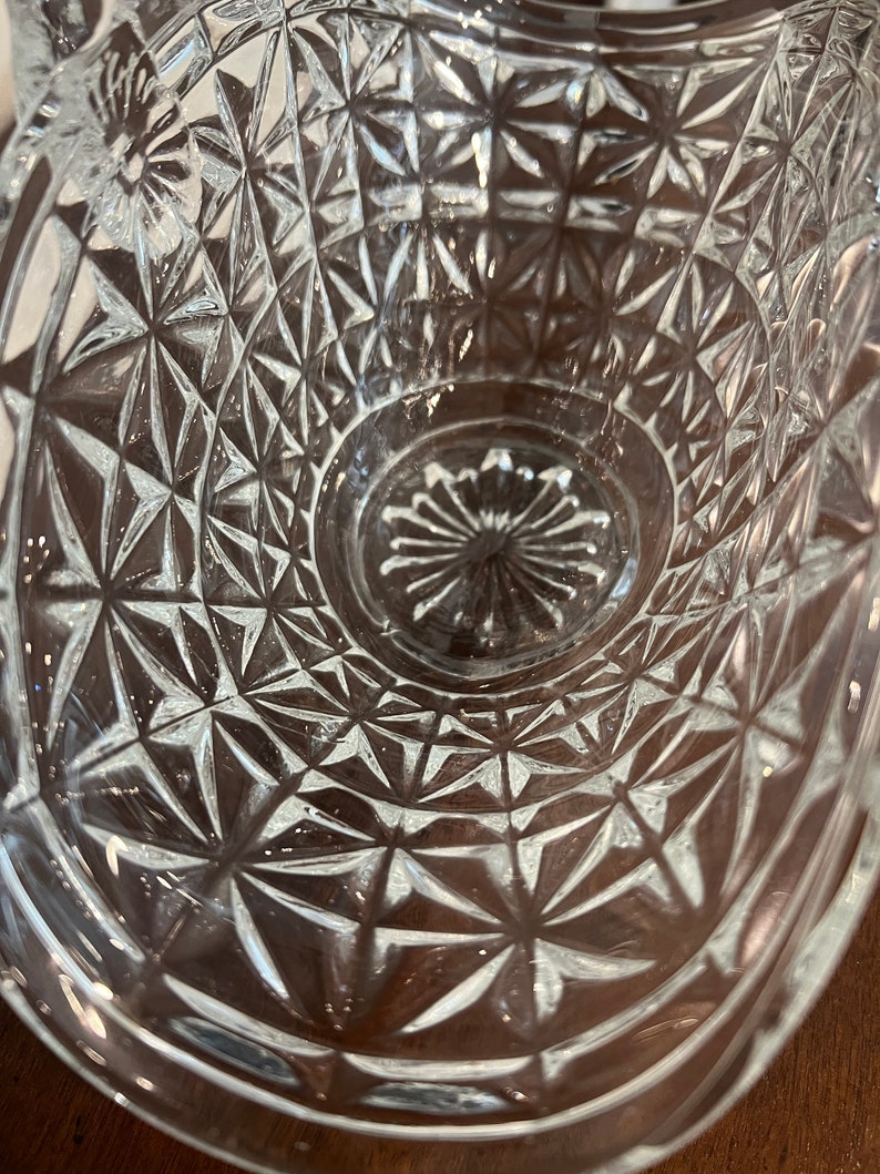 Vintage Crystal Cut Glass Bowl Basket With Handle Geometric Pattern - Etsy