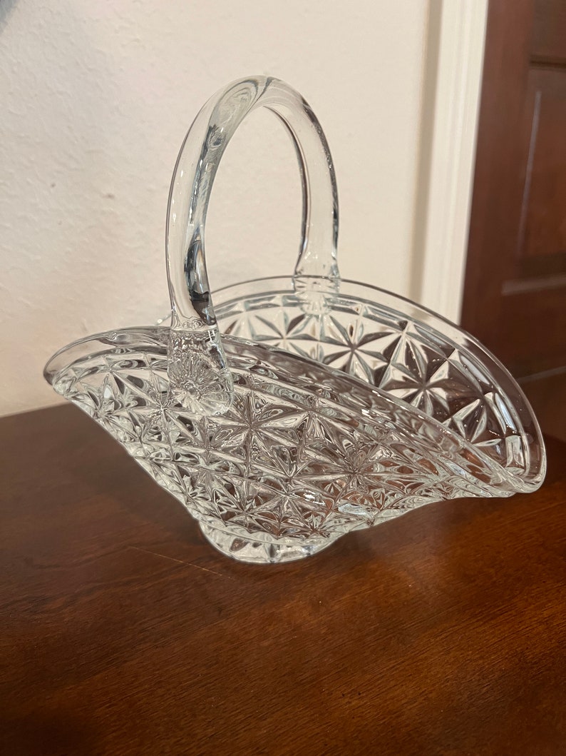 Vintage Crystal Cut Glass Bowl Basket With Handle Geometric Pattern - Etsy