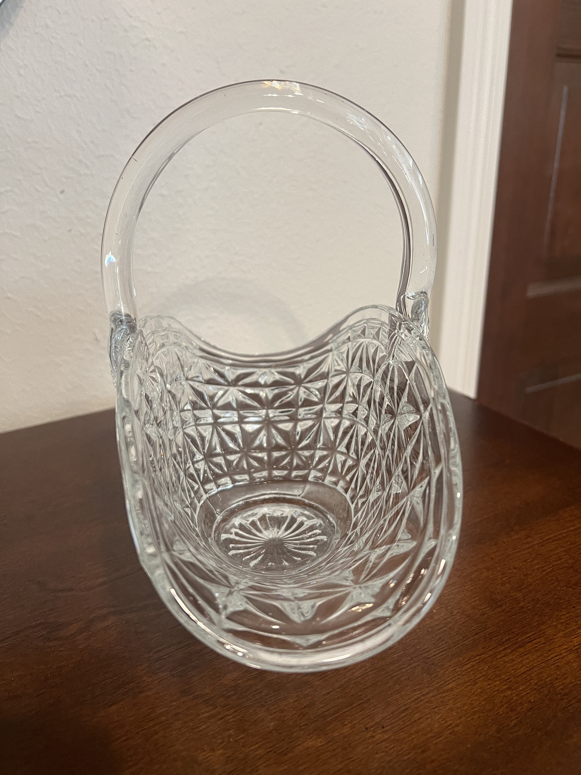 Vintage Crystal Cut Glass Bowl Basket With Handle Geometric Pattern - Etsy