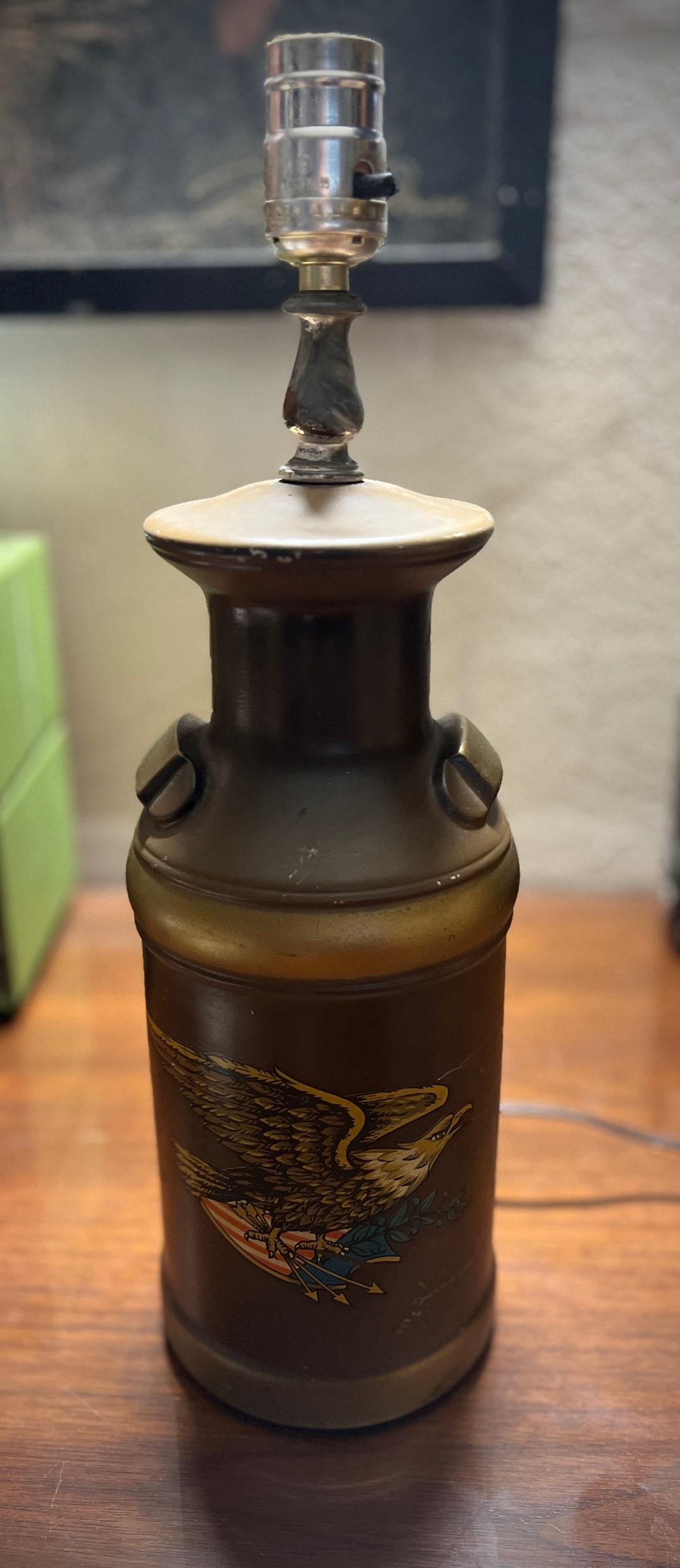 Vintage Porcelain Milk Can Lamp With Eagle Patriotic - Etsy