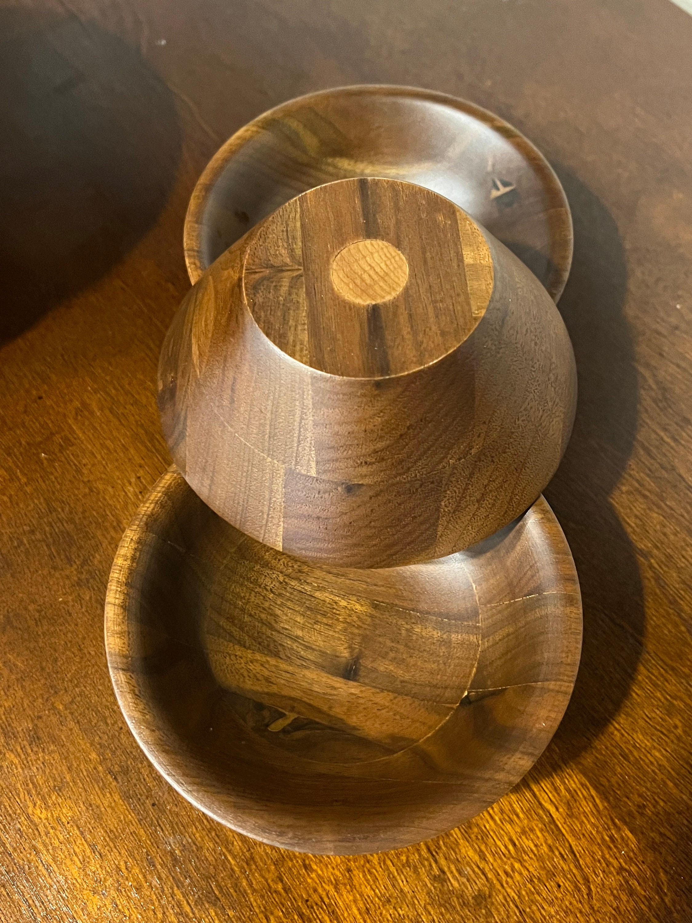 BURL Walnut Wood Salad and Serving Bowl Set of 7 Billings Missouri USA ...