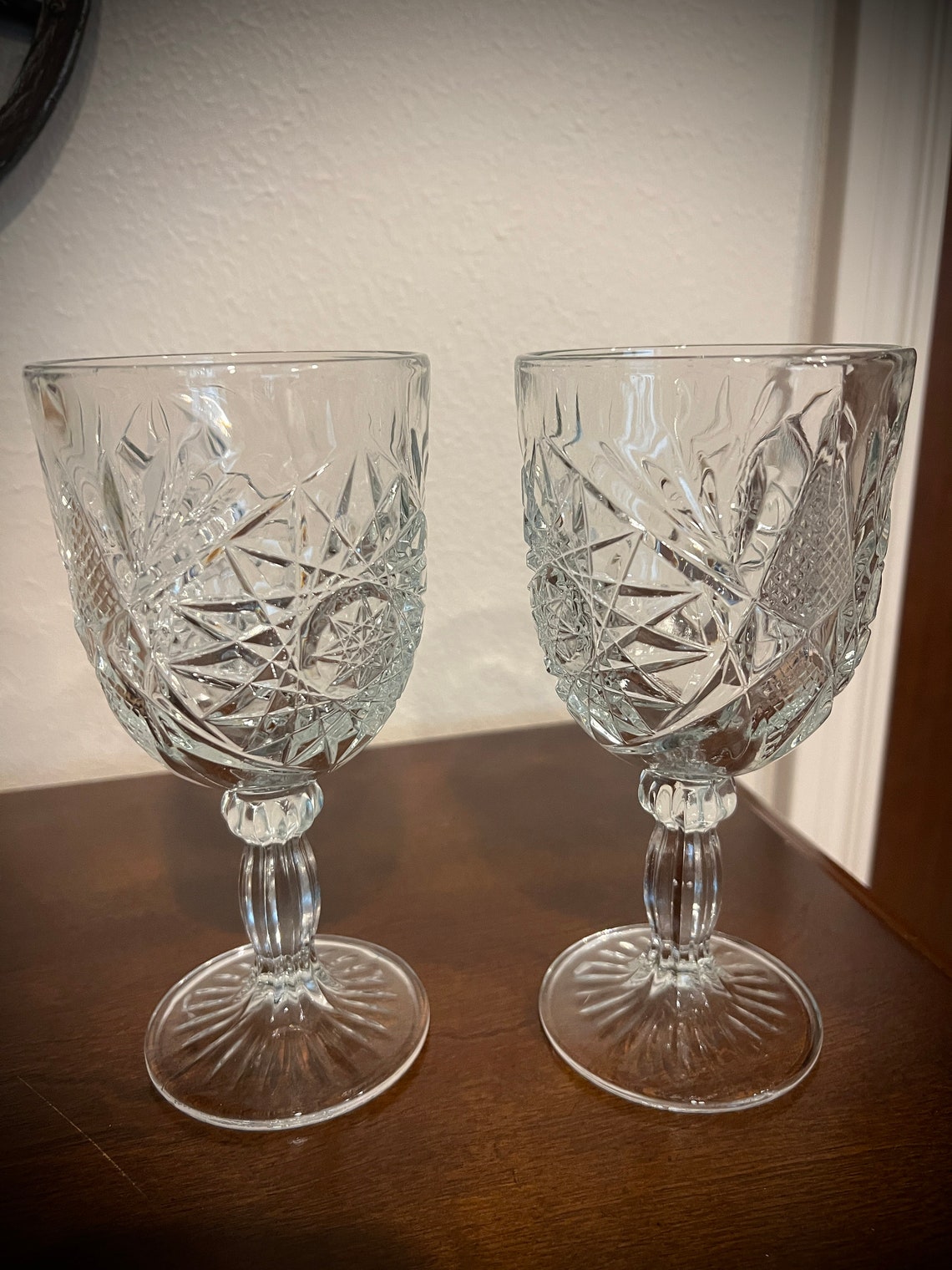 Set of 2 Vintage Libbey Hobstar Water Goblets- Clear Glass Vintage ...