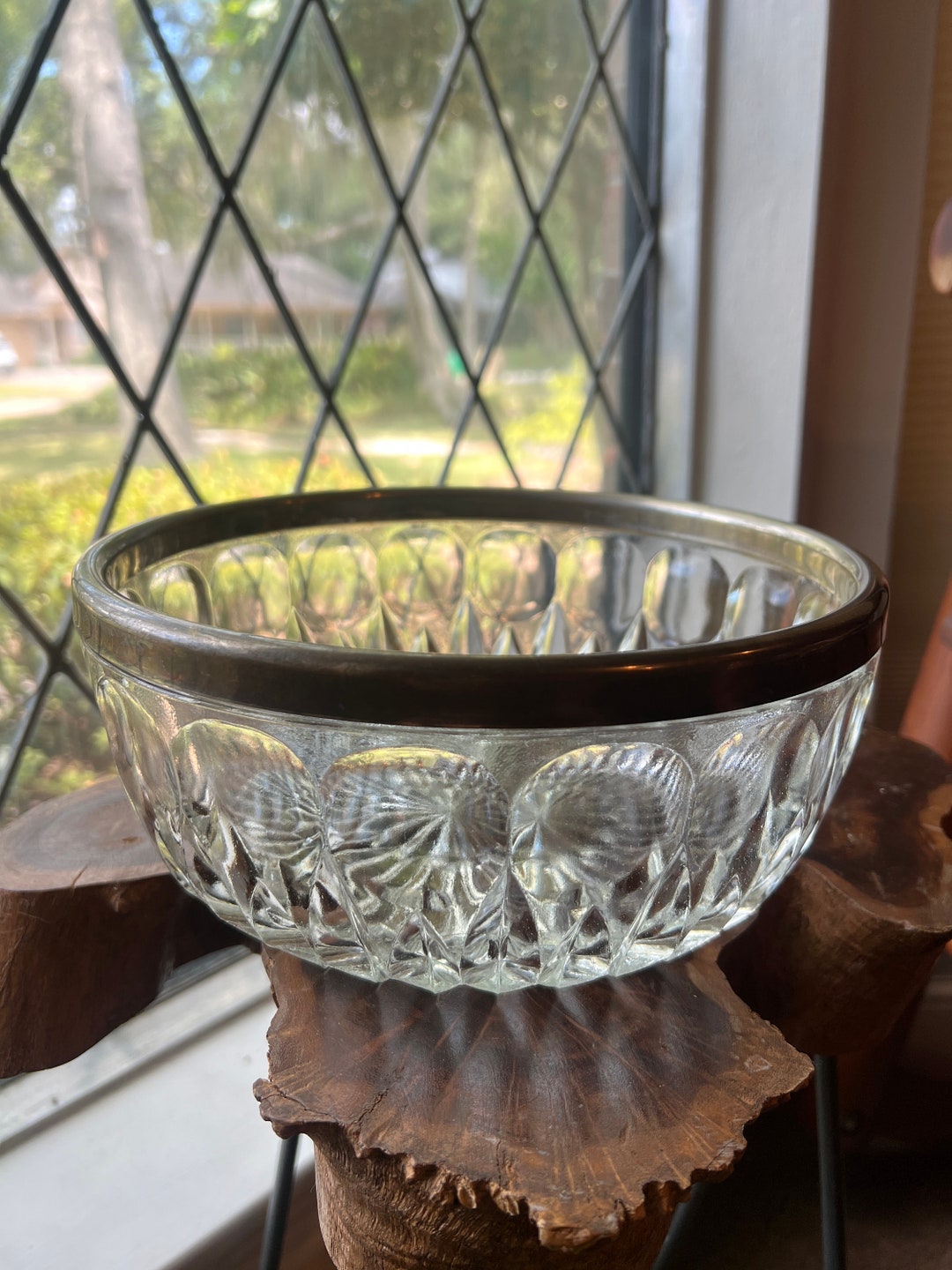 Vintage Leonard Italy Lead Crystal With Silver Plated Rim Serving Salad ...