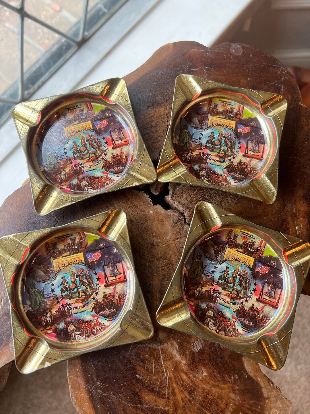 Vintage Tin Ashtrays USA Bicentennial 1976 Set of 4 (four) History ...