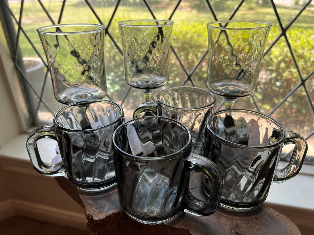 Seven Piece Vintage Libbey Smoke Grey Optic Swirl| Wine Glasses and ...