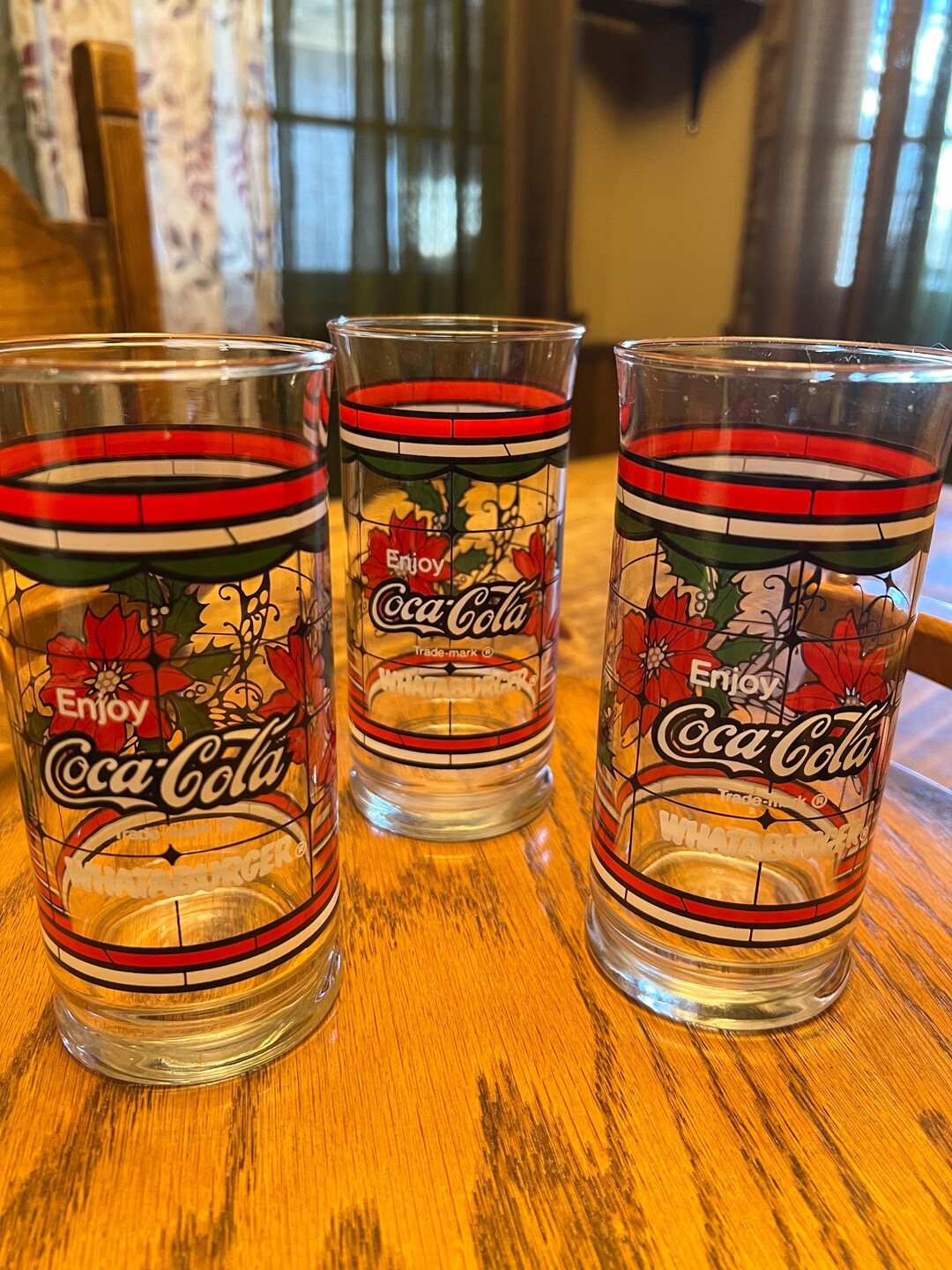 Whataburger Enjoy Coca Cola 6 Christmas Glass Poinsettia Holiday Vtg ...