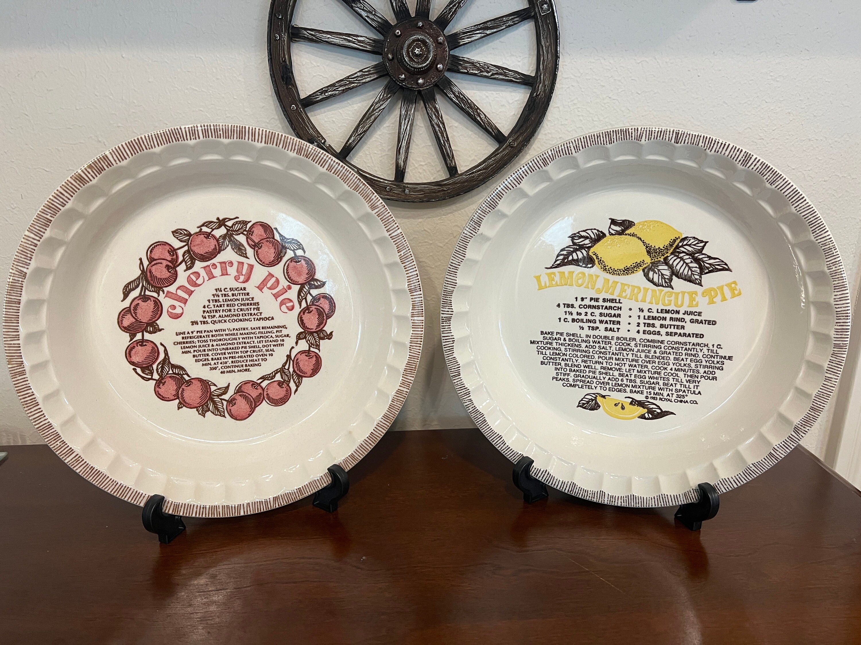 Vintage Ceramic Pie Plates/dish With Recipe Cherry Pie, Lemon Meringue ...