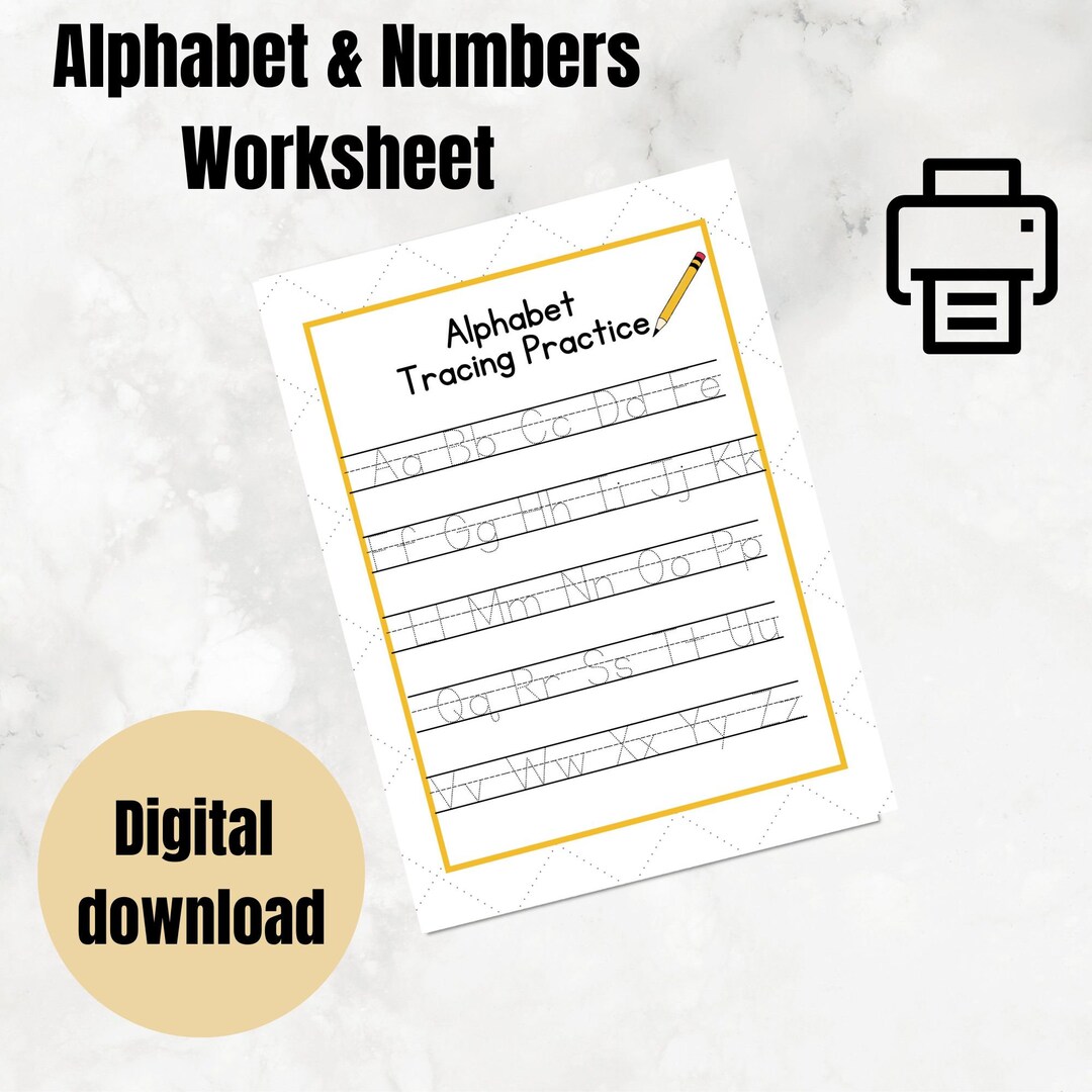 Alphabet & Numbers Tracing Practice Worksheets - Etsy