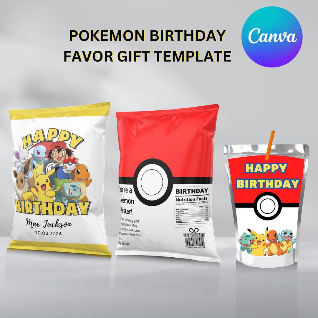 Customizable Pokemon Party Favors Pikachu Chip Bag Template, Capri Sun ...