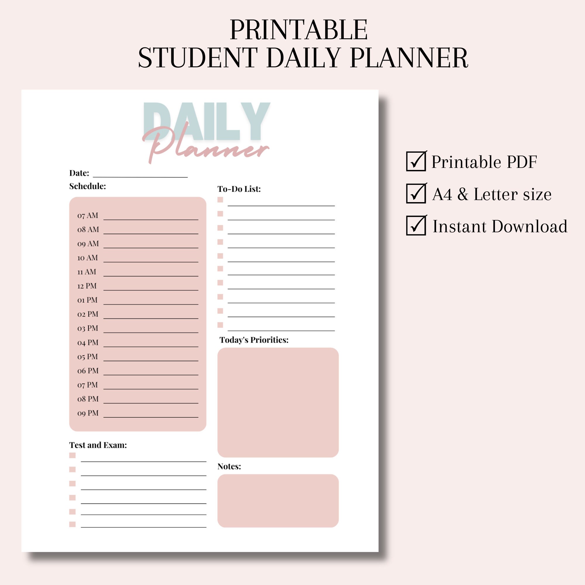 Student Daily Planner Printable Template, Daily Planner Printable ...