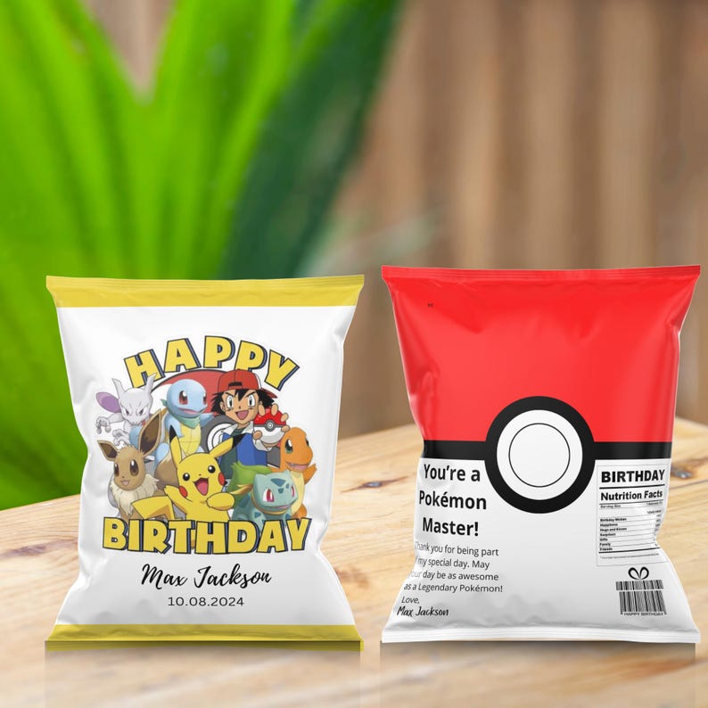 Pokemon Party Favor Editable Template, Chip Bag Template, Pikachu Gift ...