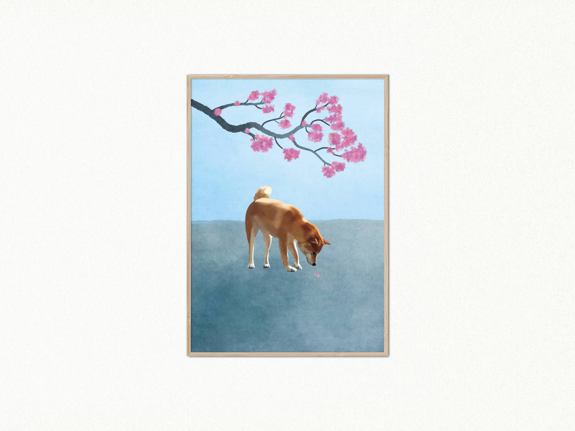 Shiba Inu Sakura Poster Art Japanese Cuteness Wallart Kawaii Shiba Dog ...