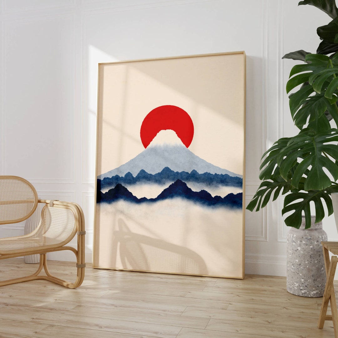 Rising Sun Mount Fuji Poster Japanese Culture Wall Art Ukiyo-e Style ...