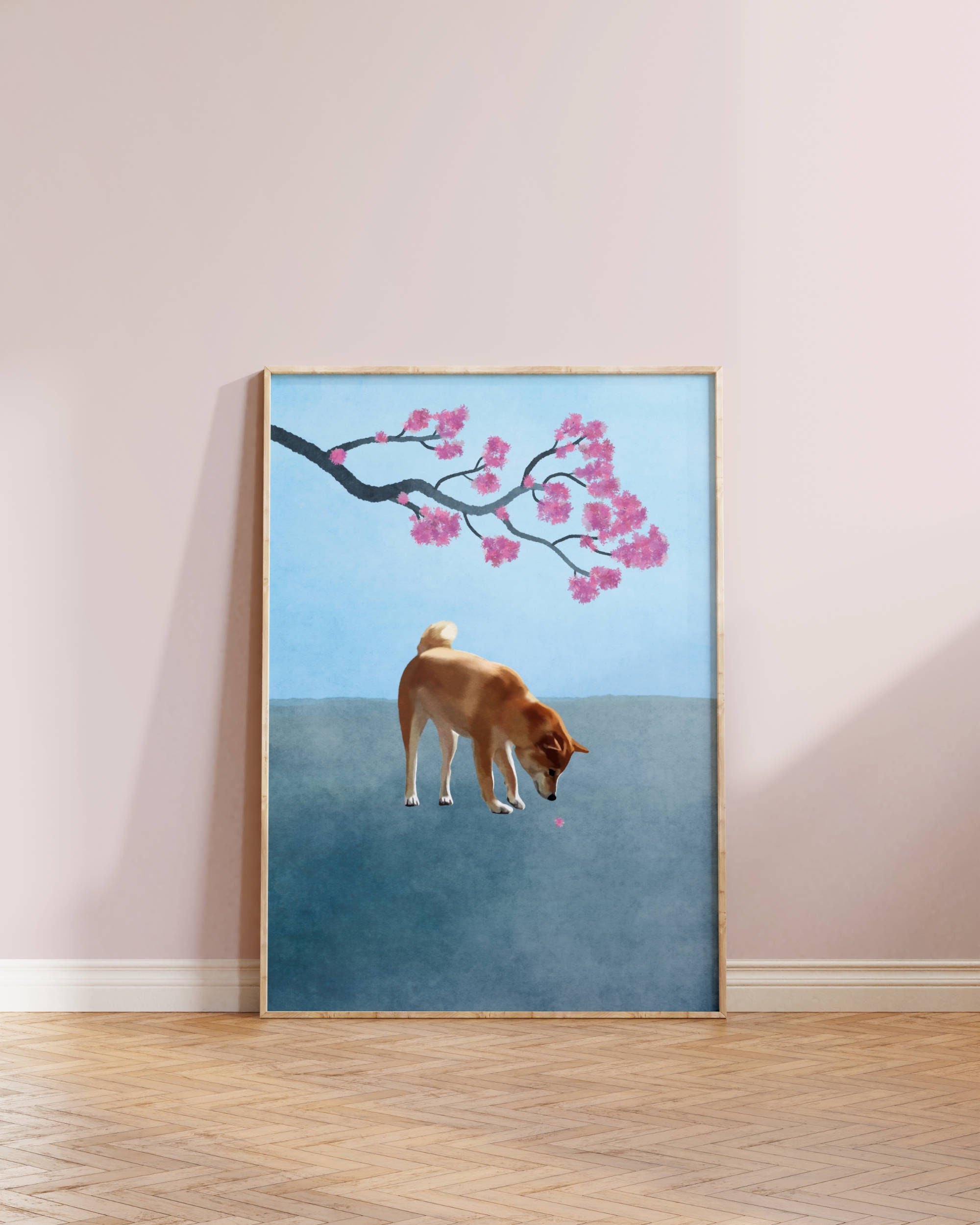 Shiba Inu Sakura Poster Art Japanese Cuteness Wallart Kawaii Shiba Dog ...