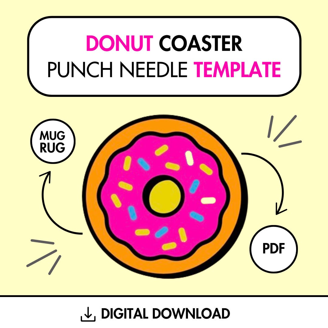 Donut Punch Needle Template, Mug Rug Template, Punch Needle Embroidery ...