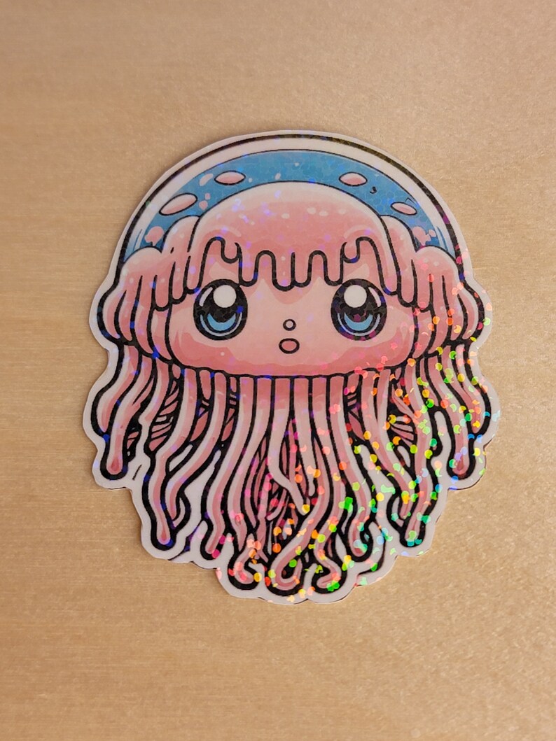 Holographic Chibi Jellyfish Sticker - Etsy