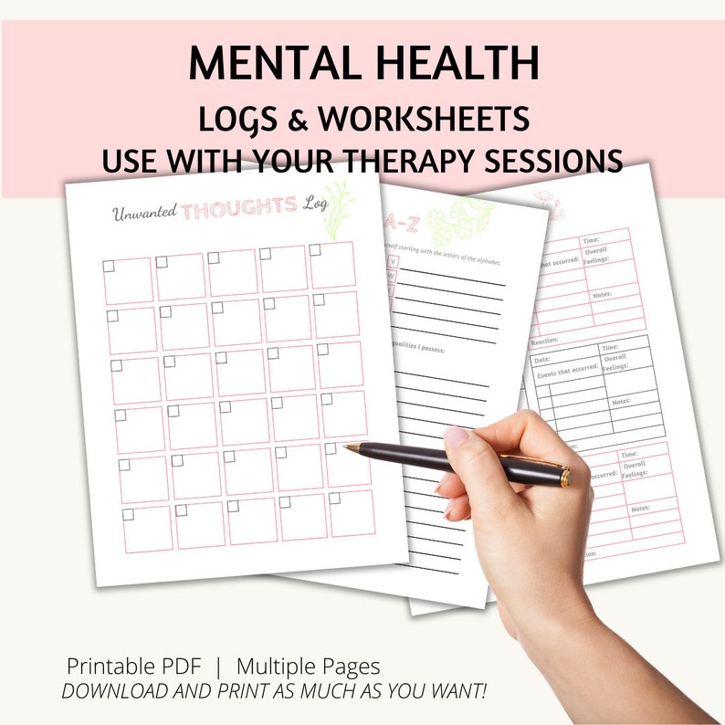 Mental Health Logs & Worksheets - Use Personally or in Therapy ...