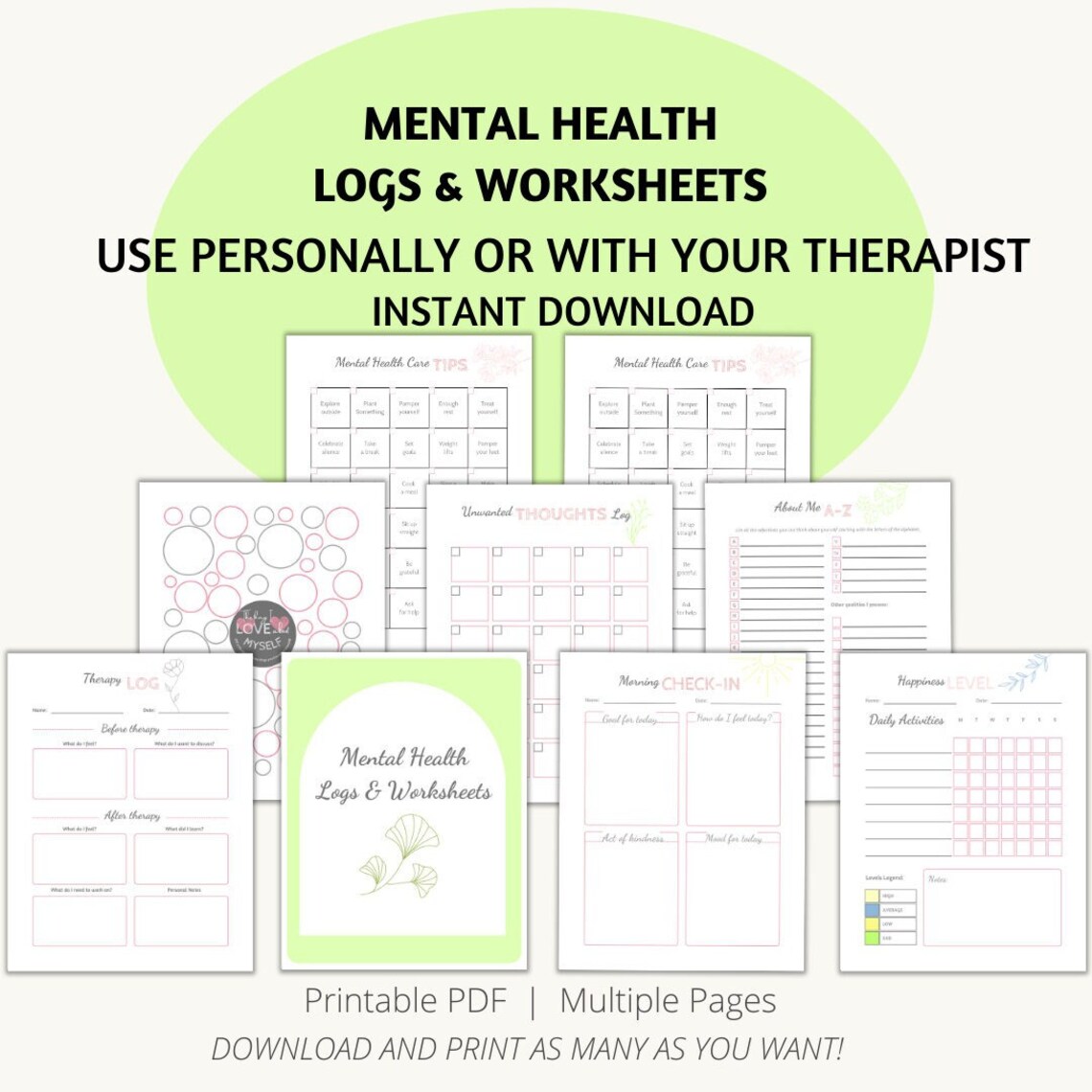 Mental Health Logs & Worksheets - Use Personally or in Therapy ...