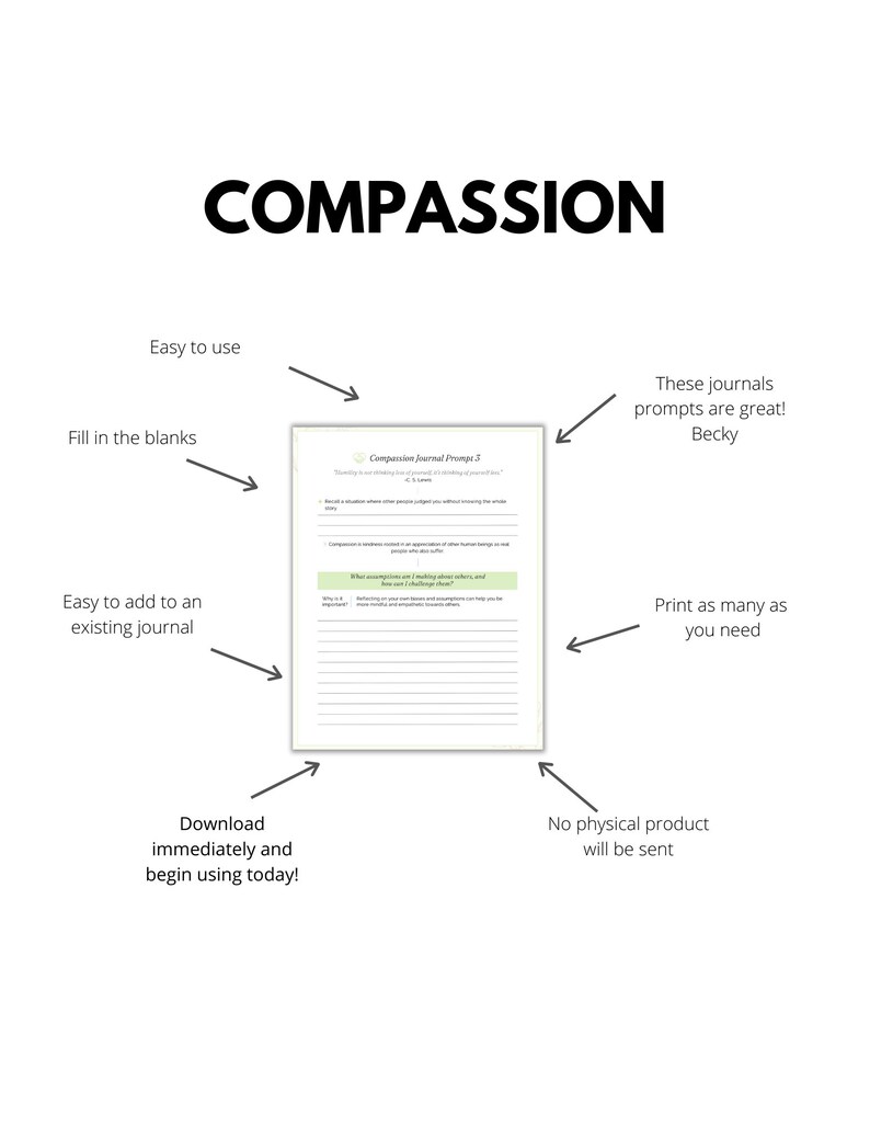 Compassion Journal Prompts - Printable Pages, Fill in Blanks - Etsy