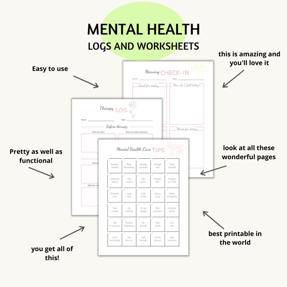 Mental Health Logs & Worksheets - Use Personally or in Therapy ...