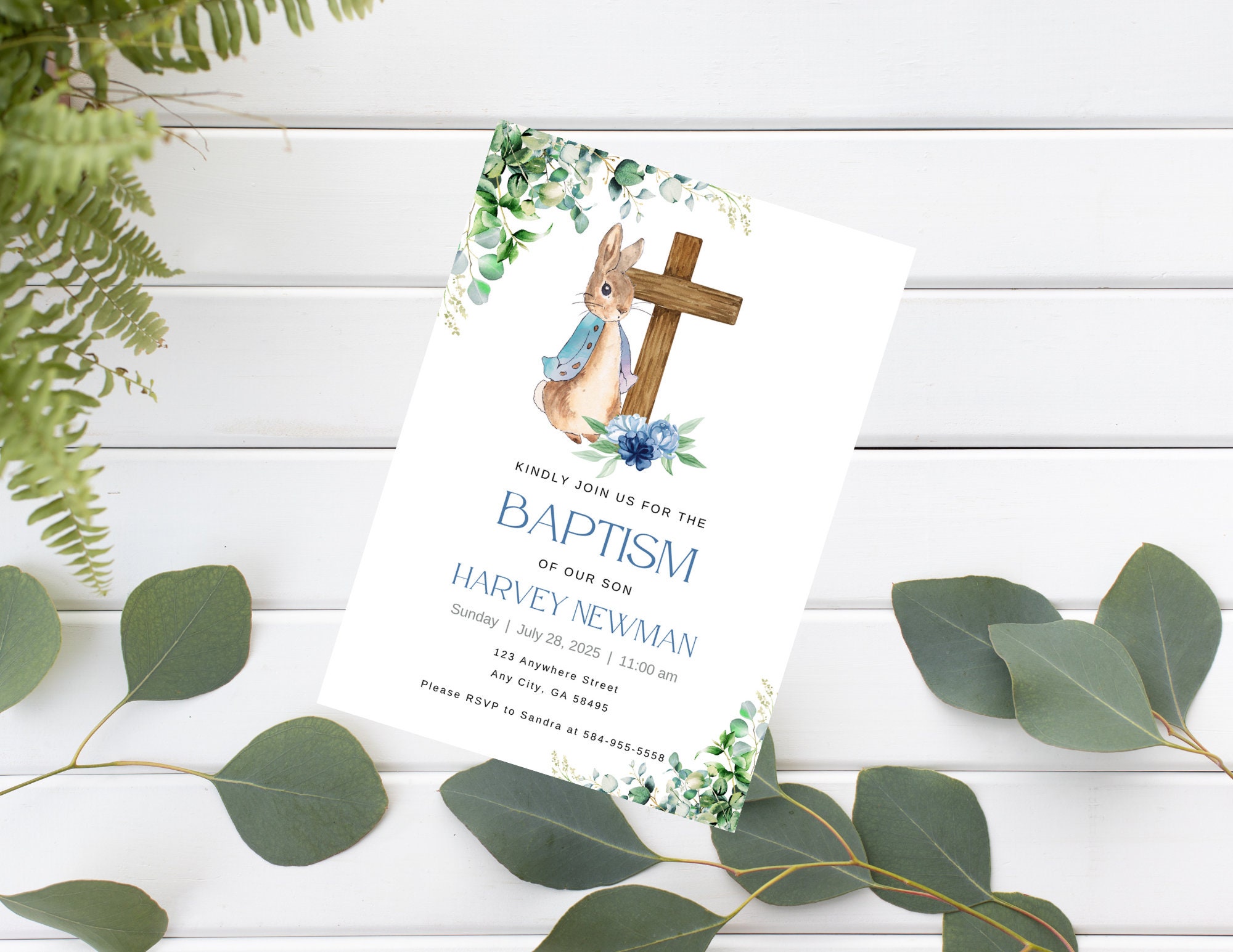 Peter Rabbit Baptism Invitations for Boys, Christening, First Holy ...