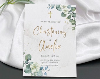 PRINTED Baptism, Christening, First Holy Communion Invites, Gold ...