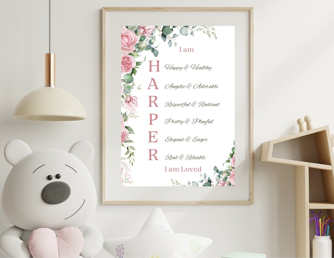 Acrostic Baby Girl Personalized Name, Nursery Wall Art, Positive Words ...