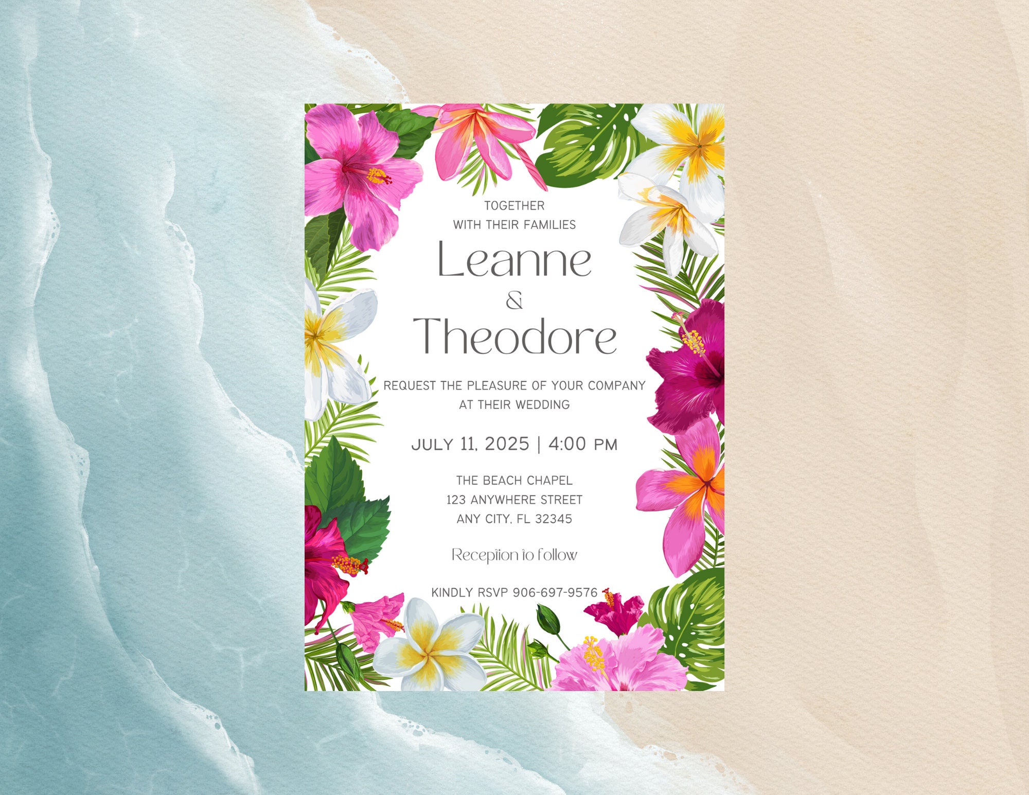 PRINTED Tropical Beach Wedding Invitations, Classic Elegant Wedding ...