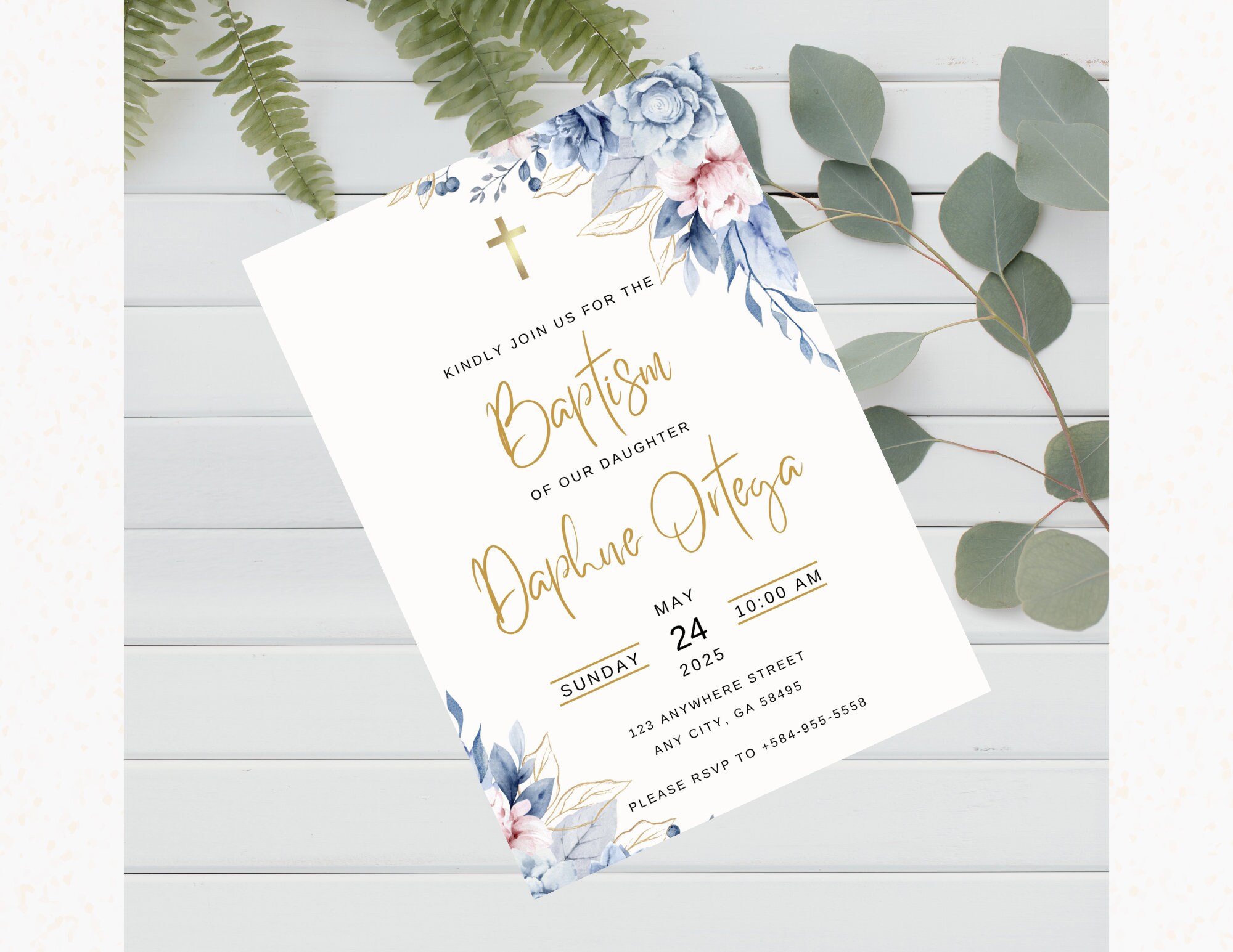 PRINTED Baptism, Christening, First Holy Communion Invites, Gold ...