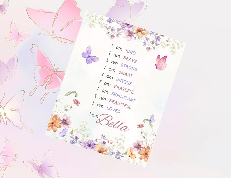 Positive Affirmation Print for Girls, Wildflower I Am Loved Nursery ...