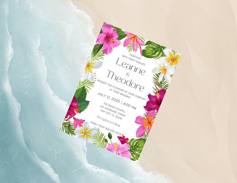 PRINTED Tropical Beach Wedding Invitations, Classic Elegant Wedding ...