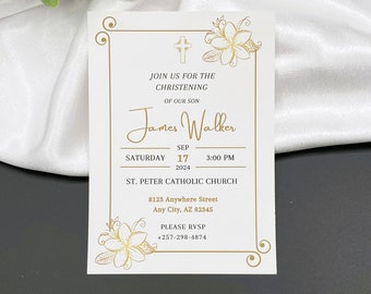 PRINTED Baptism, Christening, First Holy Communion Invites, Gold ...