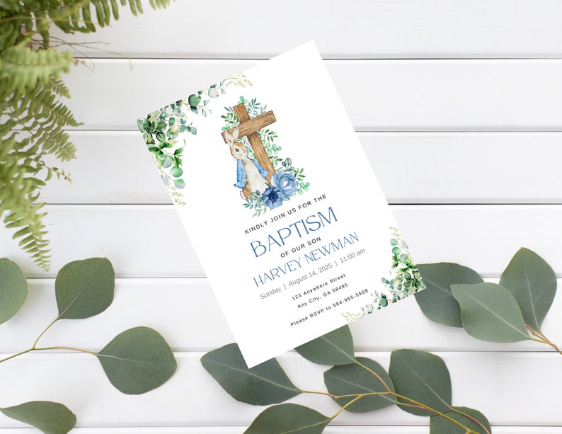 Peter Rabbit Baptism Invitations for Boys, Christening, First Holy ...