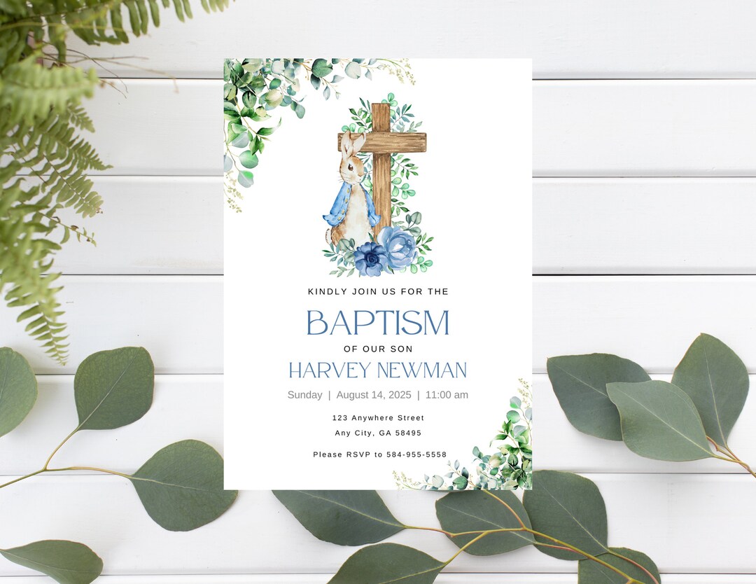 Peter Rabbit Baptism Invitations for Boys, Christening, First Holy ...