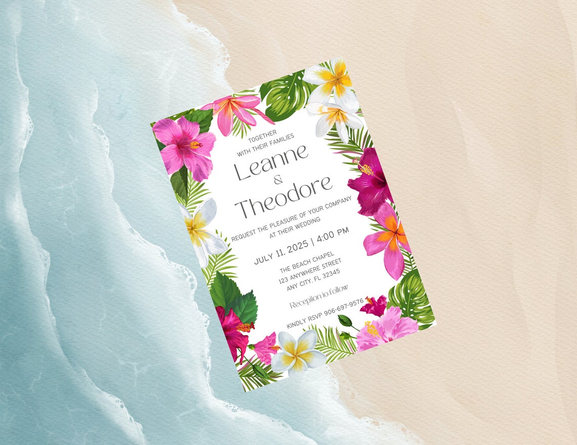 PRINTED Tropical Beach Wedding Invitations, Classic Elegant Wedding ...