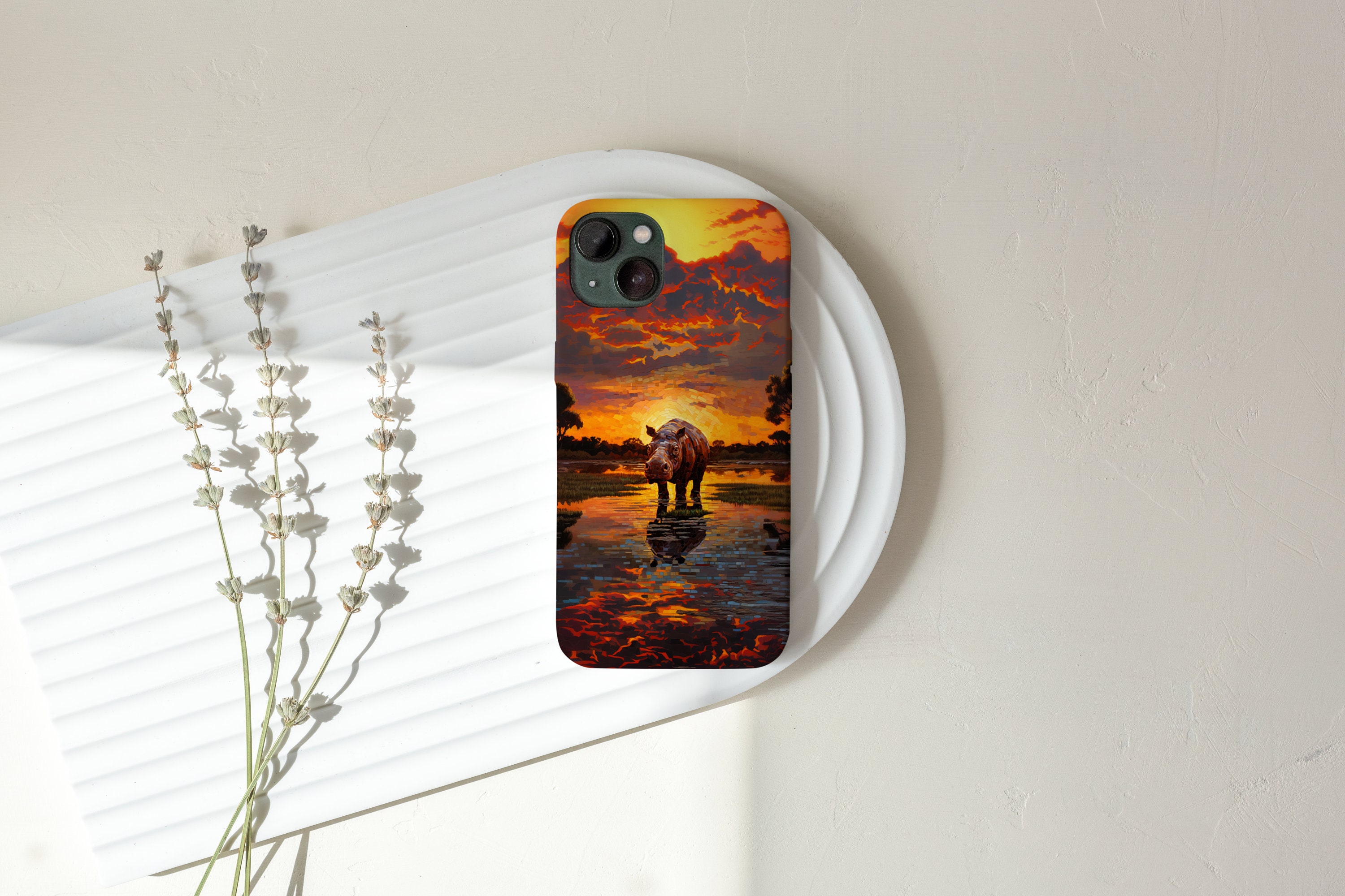 Original Mosaic Tile Art Sunset Savannah Art Hippo iPhone Case - Etsy