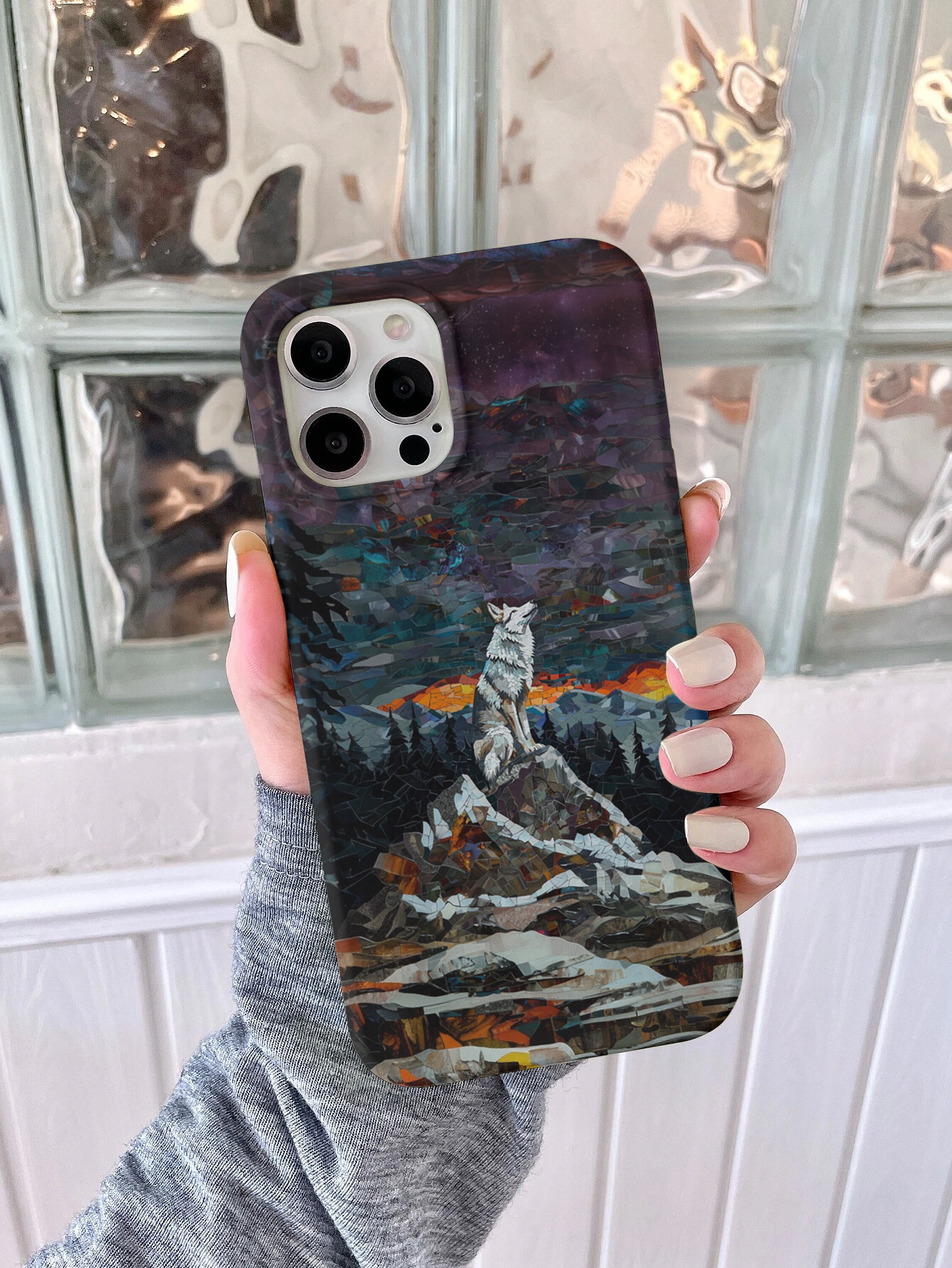 Original Mosaic Tile Art Night Time Mountain Wolf iPhone Case - Etsy