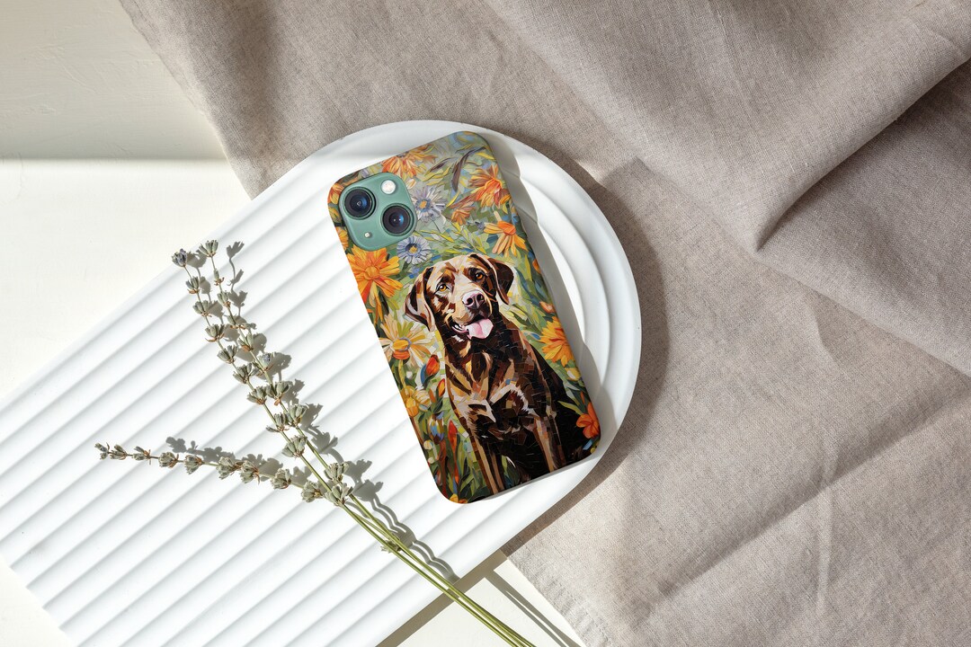 Original Mosaic Tile Art Cute Floral Chocolate Brown Labrador iPhone ...