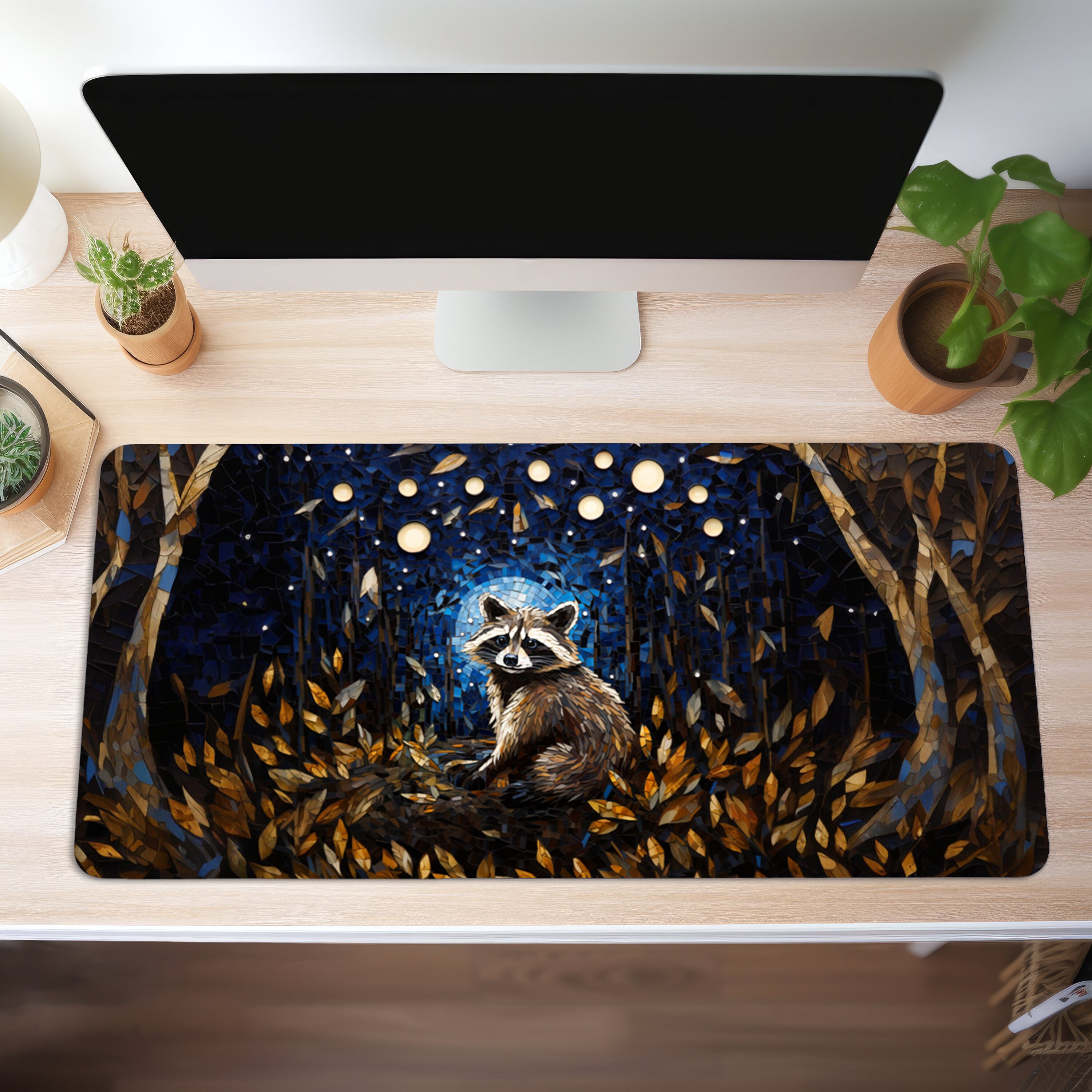Original Mosaic Tile Art Cute Night Time Raccoon Mouse Pad - Etsy