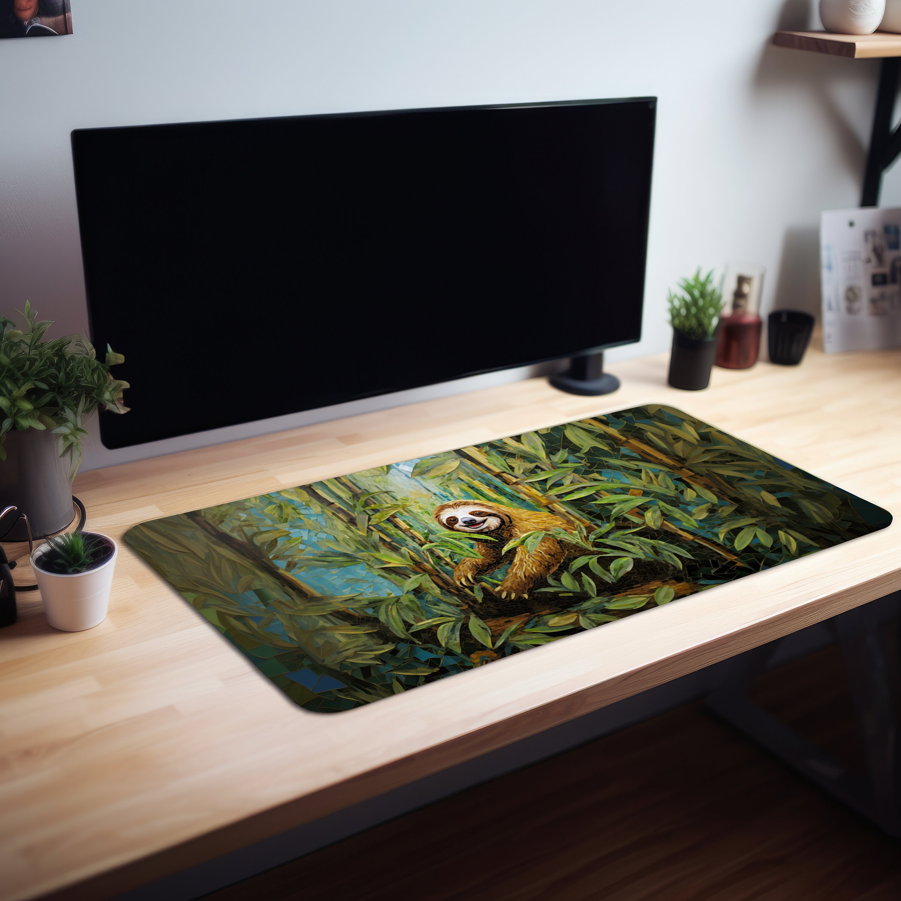 Original Mosaic Tile Art Cute Sloth Bamboo Forest Mouse Pad Desk Matt ...