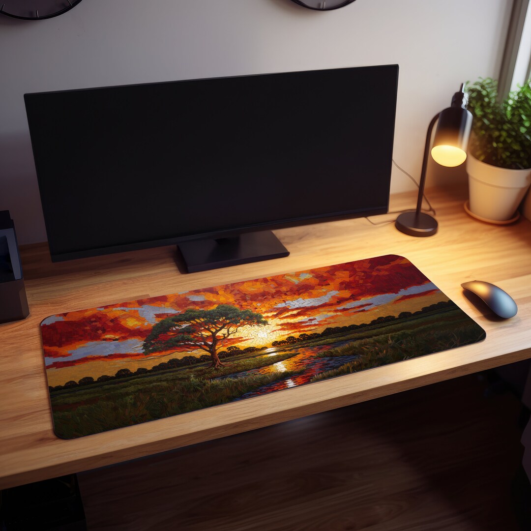 Original Mosaic Tile Art Red Sun Savannah Scene Scape Original Digital ...