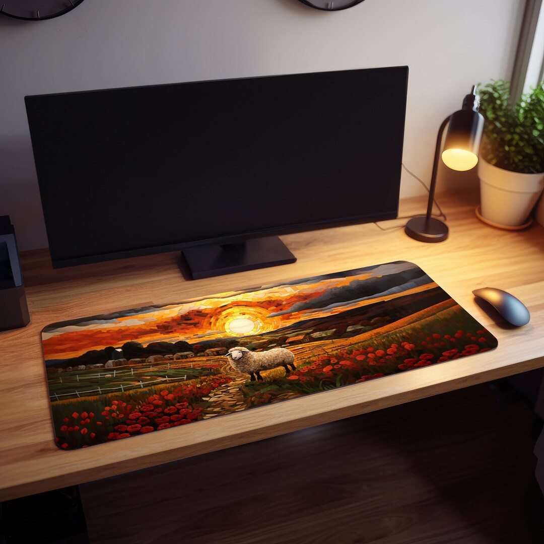 Original Mosaic Tile Art Cute Sunset Sheep Farm Mouse Pad Desk Matt ...