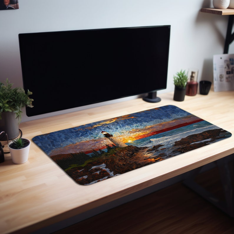 Original Mosaic Tile Art Scenescape Lighthouse Sunset Original Digital ...