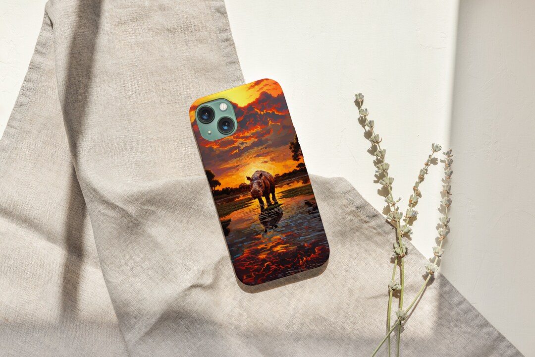Original Mosaic Tile Art Sunset Savannah Art Hippo iPhone Case - Etsy
