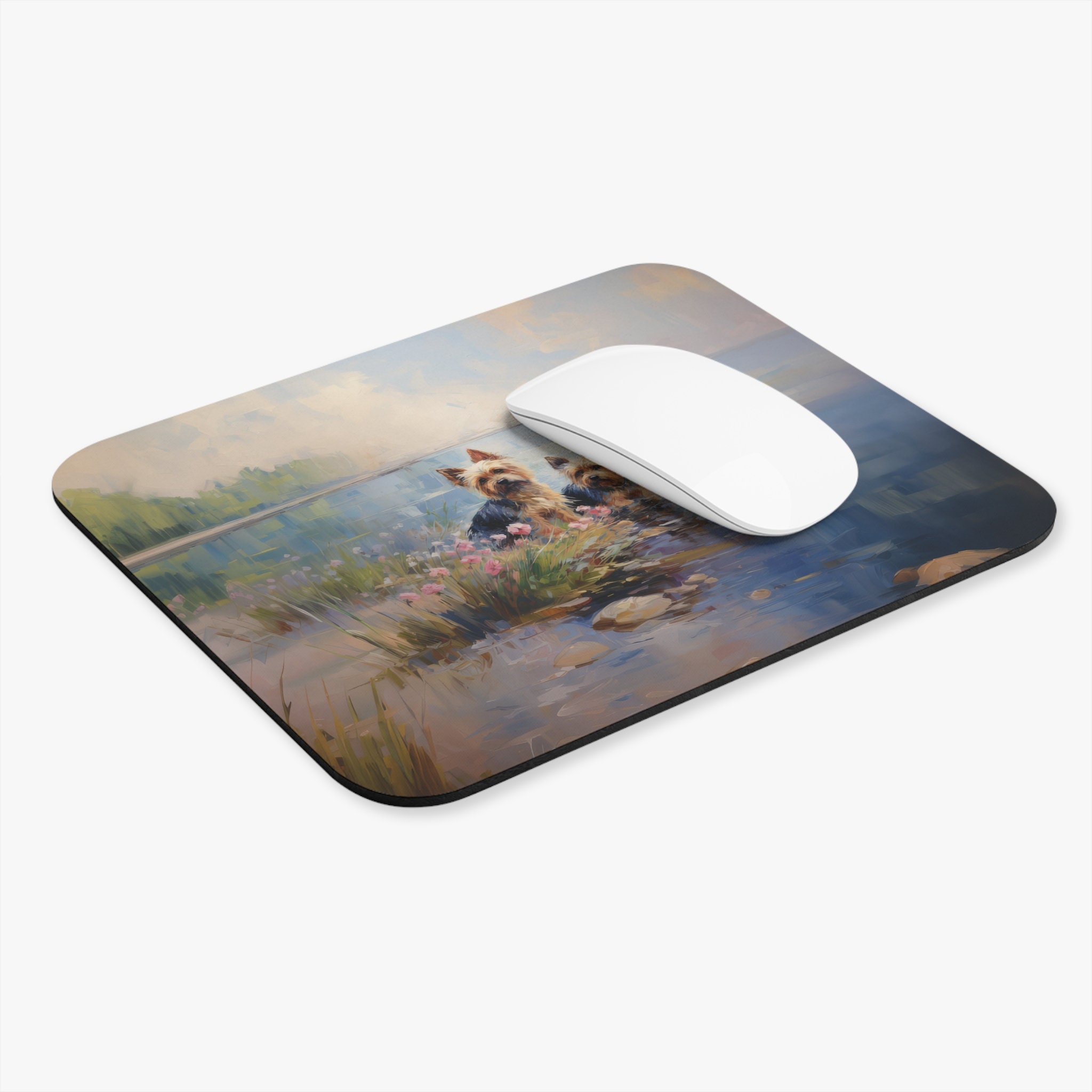 Original Impressionism Art Cute Yorkshire Terrier Couple Lake Side ...