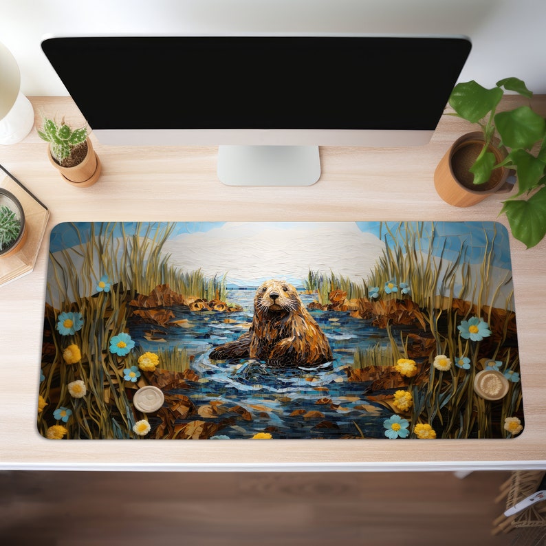 Original Mosaic Tile Art Cute Sea Otter River Mouse Pad Desk Matt ...
