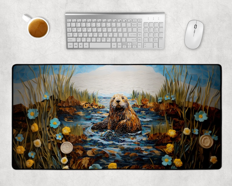 Original Mosaic Tile Art Cute Sea Otter River Mouse Pad Desk Matt ...