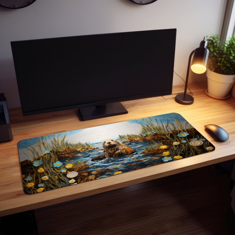 Original Mosaic Tile Art Cute Sea Otter River Mouse Pad Desk Matt ...