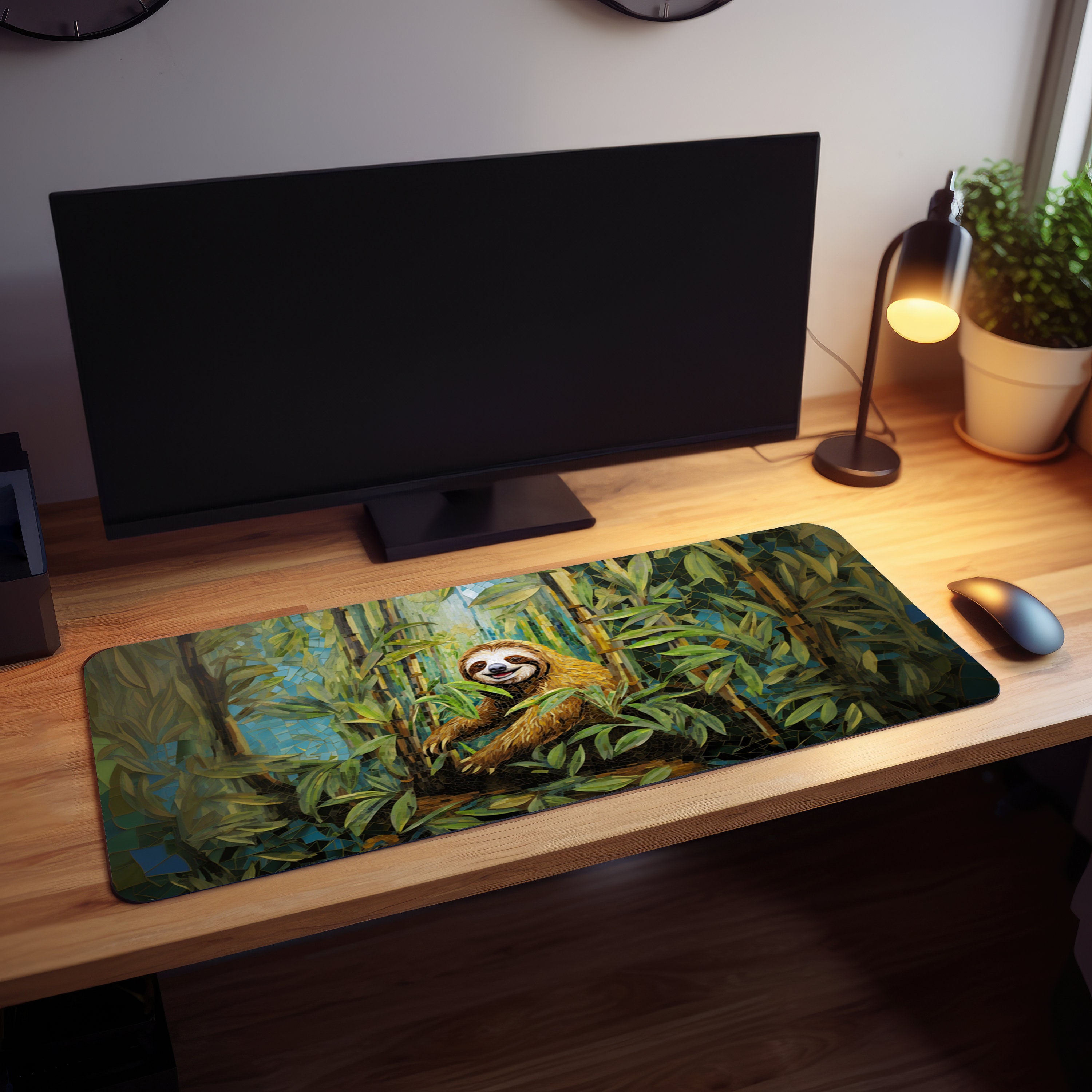 Original Mosaic Tile Art Cute Sloth Bamboo Forest Mouse Pad Desk Matt ...