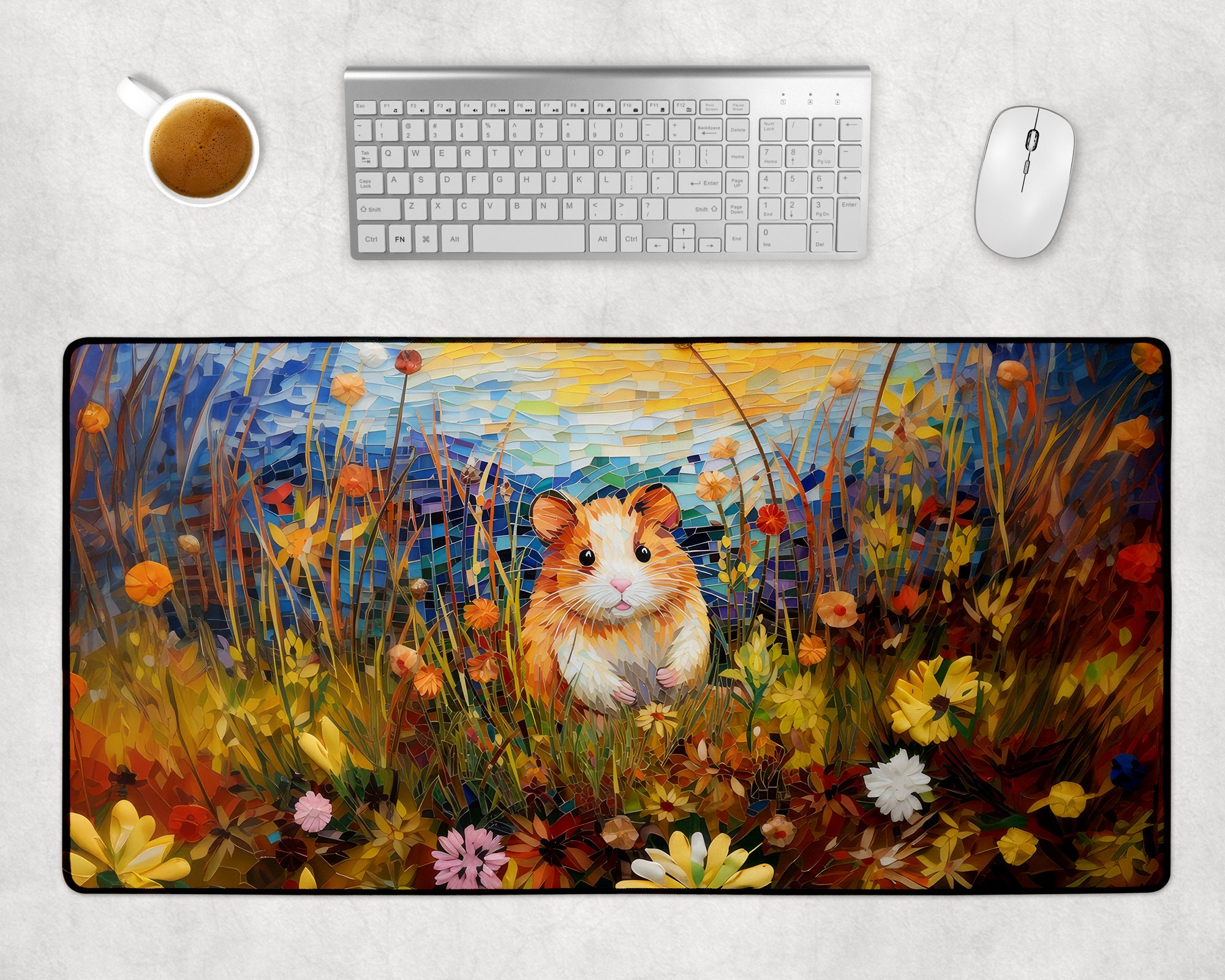 Original Mosaic Tile Art Cute Hamster in Spring Meadow Desk Matt Mouse ...